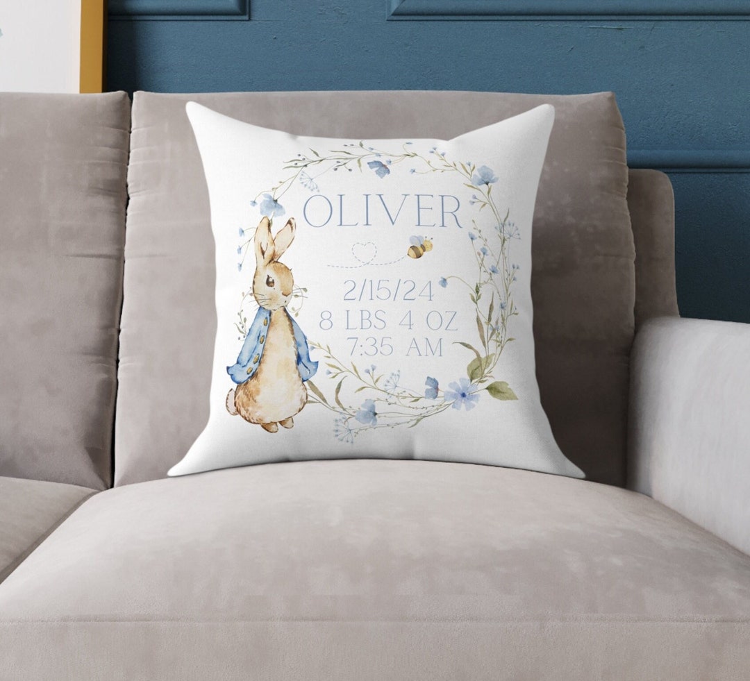 Classic Peter Rabbit Baby Pillow, Baby Birth Stat Pillow, Personalized ...