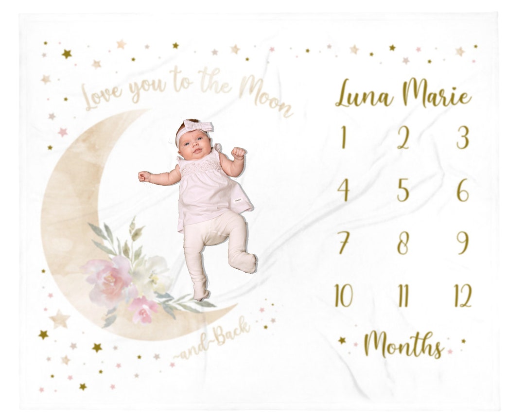 Moon Baby Milestone Blanket Girl, First Year Calendar Monthly Growth ...