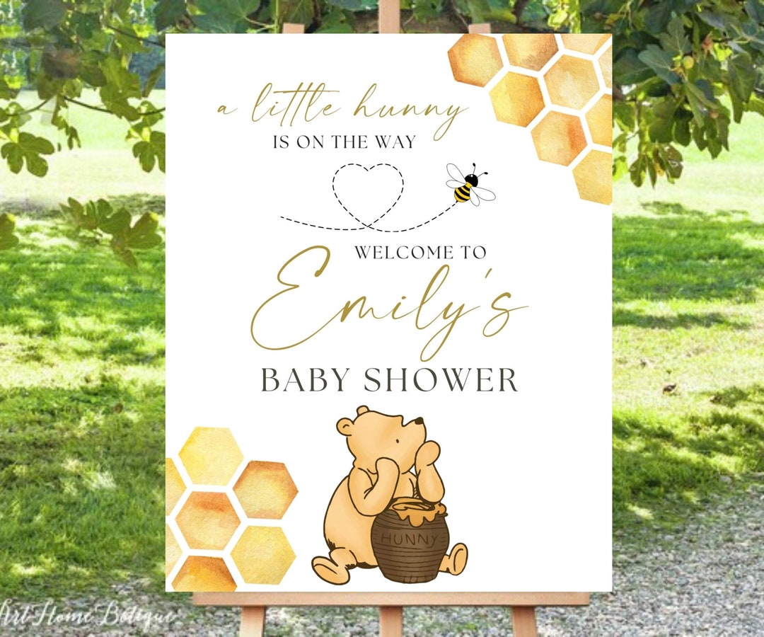 Classic Pooh Baby Shower Welcome Sign, Honey Bee Pooh Bear Poster ...