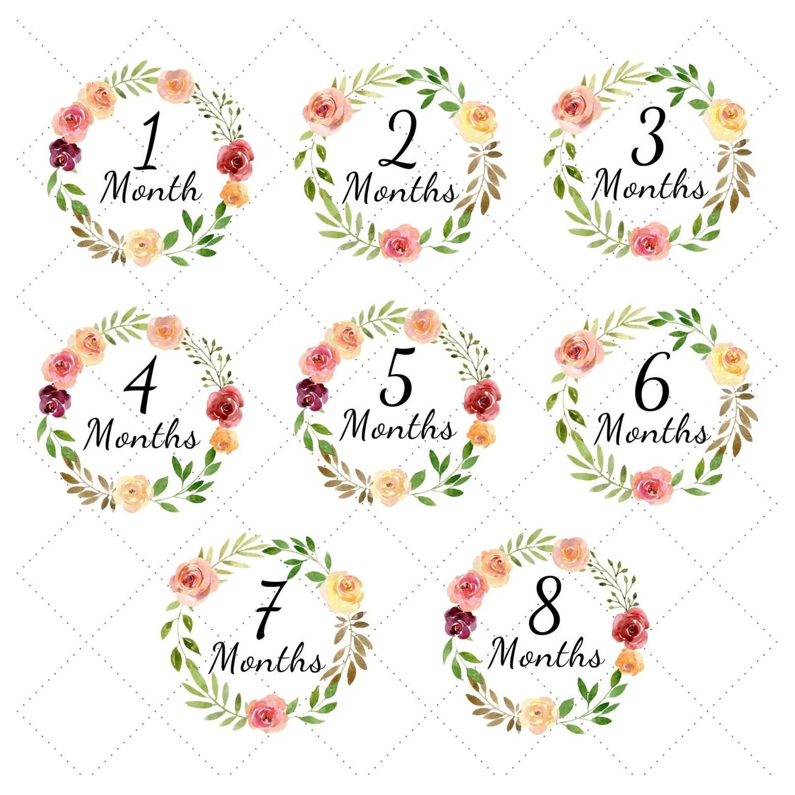 Printable Floral Wreath Baby Monthly Milestone Stickers Girl | Etsy
