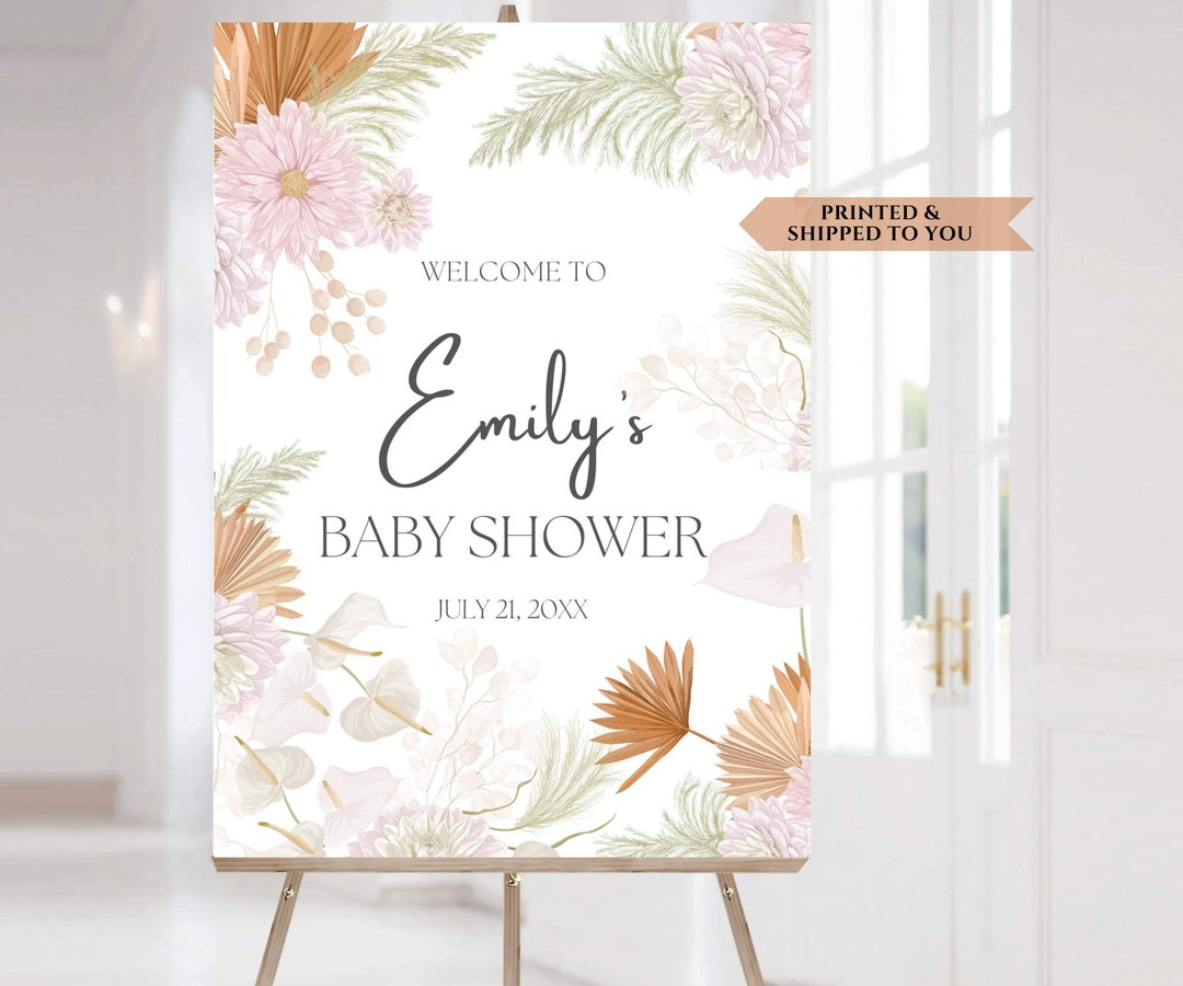 Boho Baby Shower Welcome Sign, Pampas Floral Party Poster, Girl Baby ...