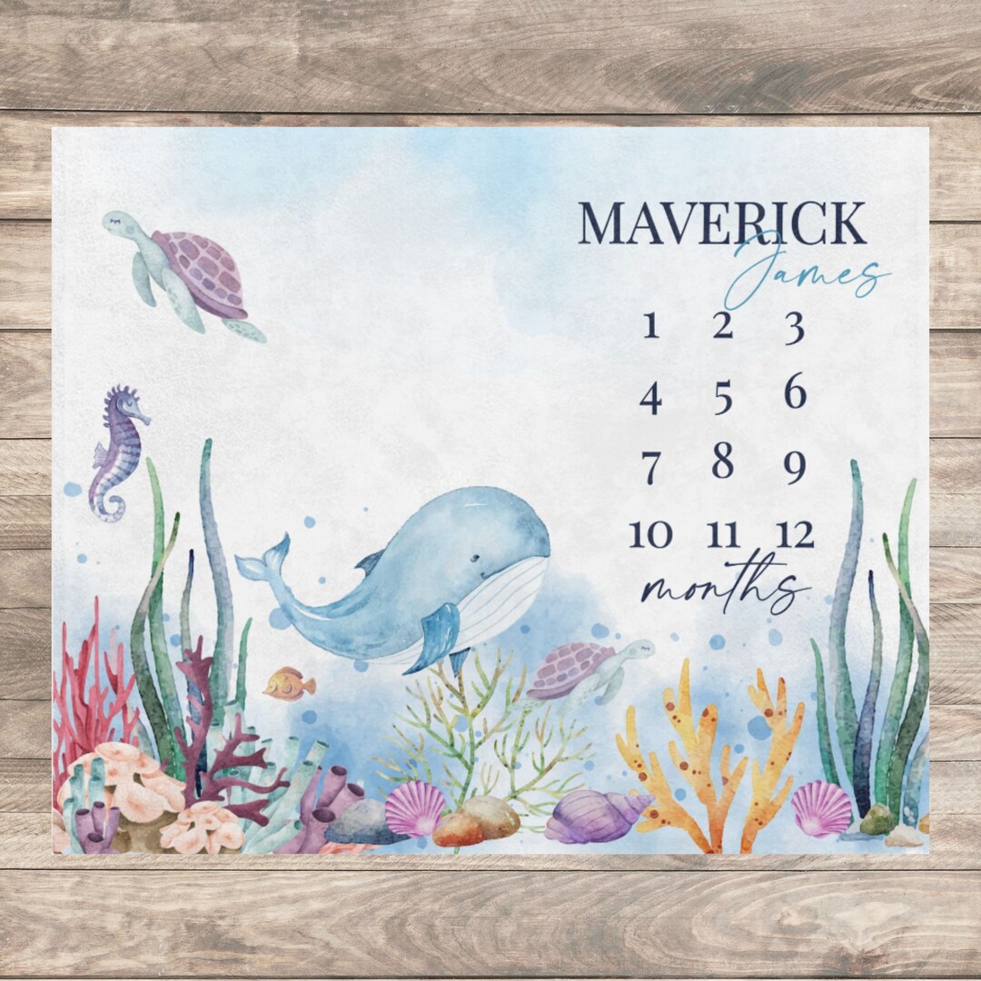 Under the Sea Baby Milestone Blanket Boy, Whale Month Blanket Girl ...