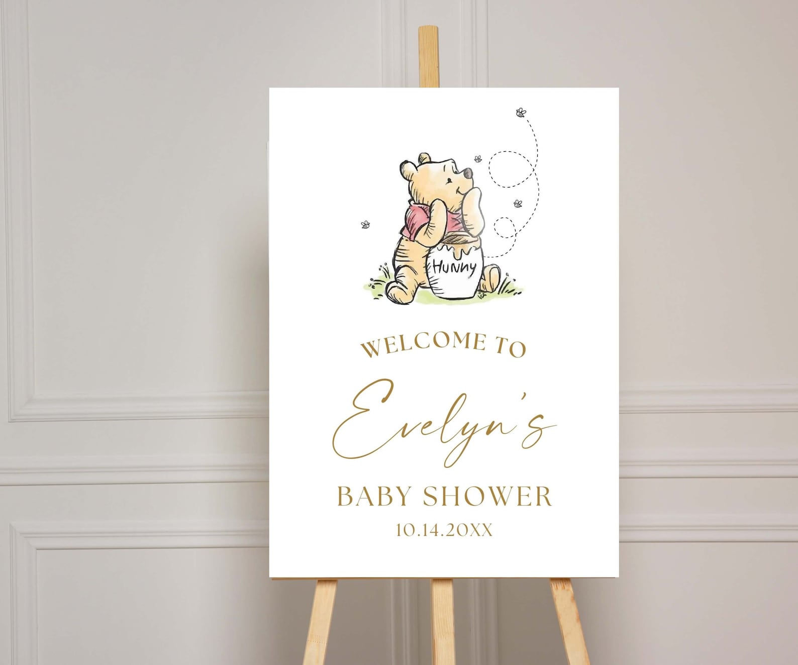 Classic Pooh Baby Shower Welcome Sign, Pooh Bear Party Poster, Gender ...