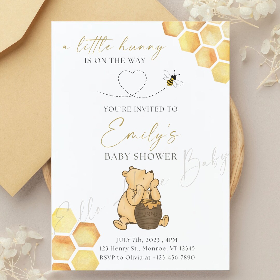 Classic Pooh Baby Shower Invitation Hunny Bee Pooh Bear - Etsy