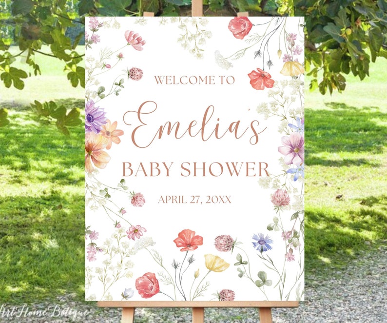 Wildflower Baby Shower Welcome Sign, Floral Baby in Bloom Welcome ...