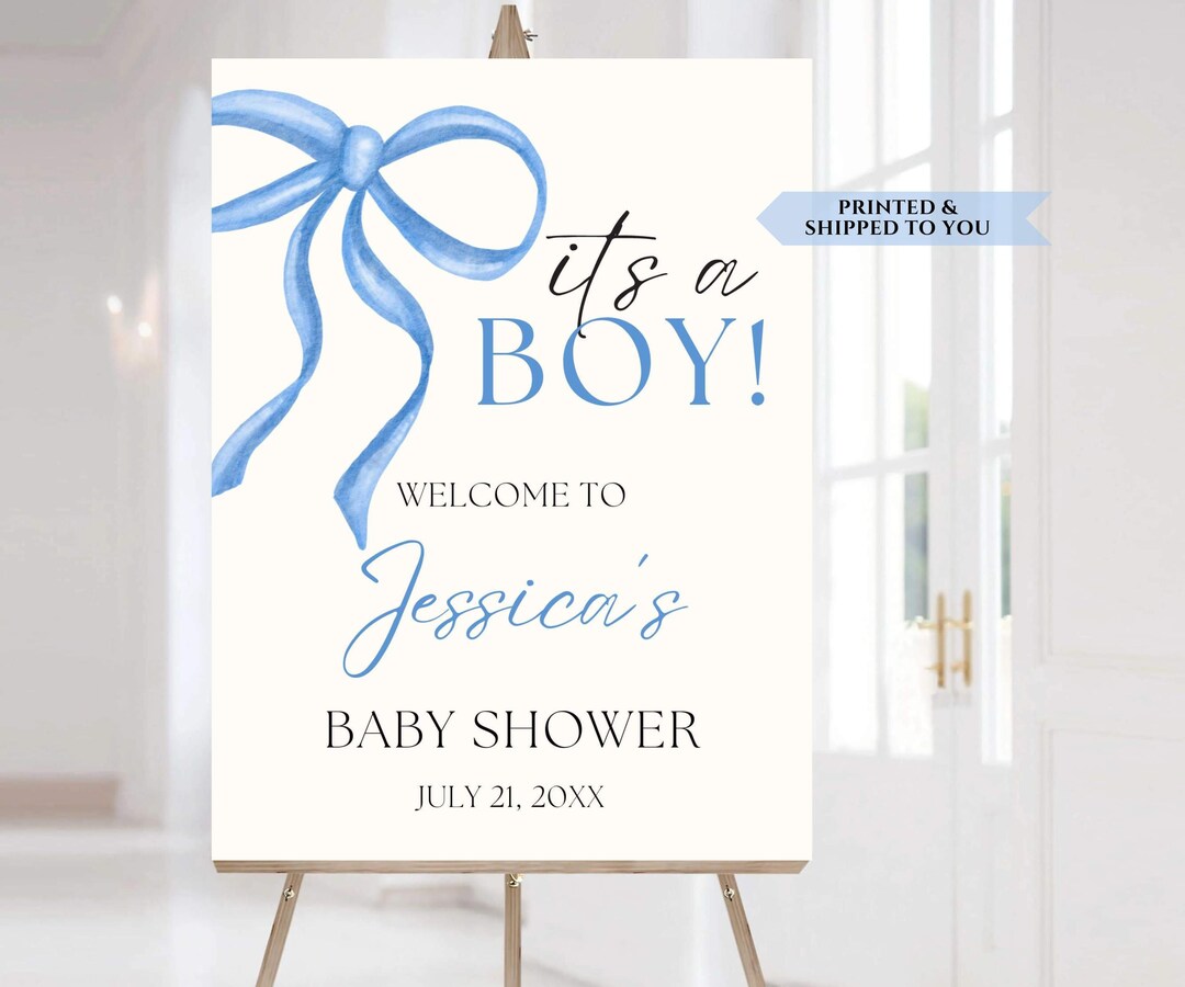 Blue Ribbon Baby Shower Welcome Sign, It’s A Boy Baby Shower Sign, Bow ...