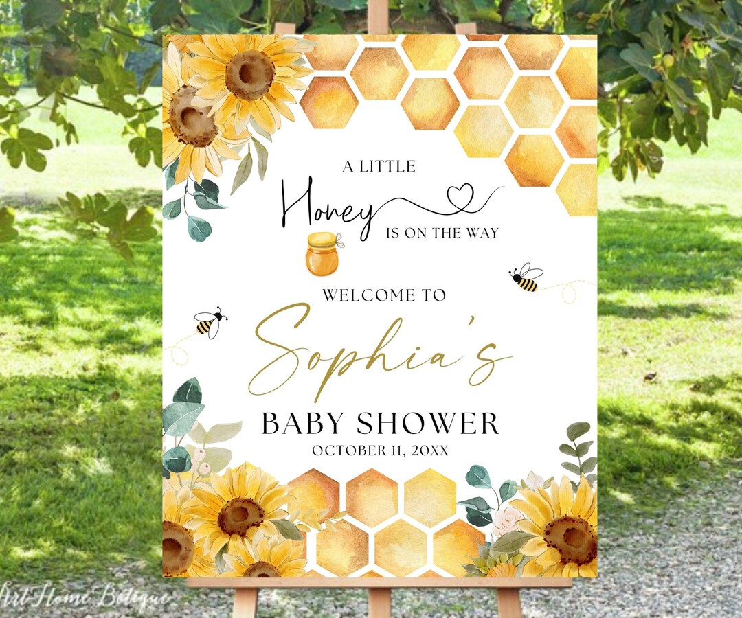 Sunflower Baby Shower Welcome Sign, Honeycomb Yard Party Poster, Honey ...