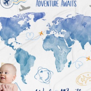World Map Baby Milestone Blanket Boy, Personalized Name Monthly ...
