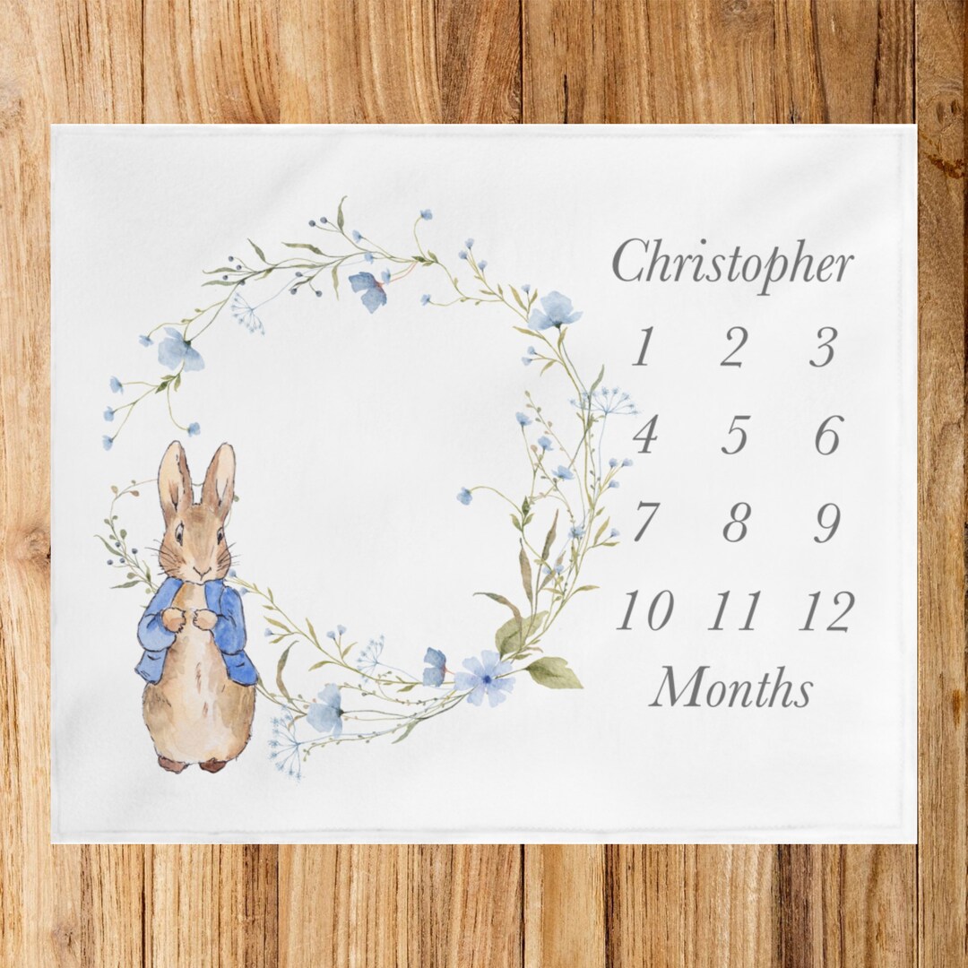Peter Rabbit Milestone Blanket Boy, Personalized Name Baby Month ...