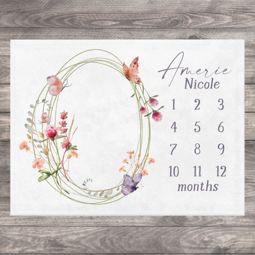 Wildflower Baby Milestone Blanket Girl, Personalized First Year ...