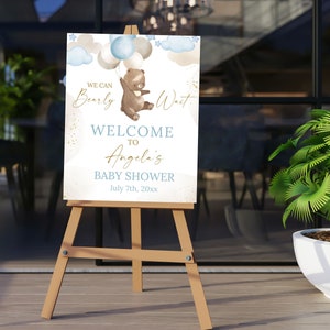 Teddy Bear Baby Shower Welcome Sign, We Can Bearly Wait Baby Shower ...