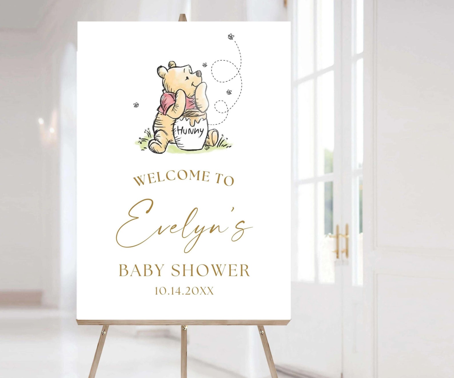 Classic Pooh Baby Shower Welcome Sign, Pooh Bear Party Poster, Gender ...