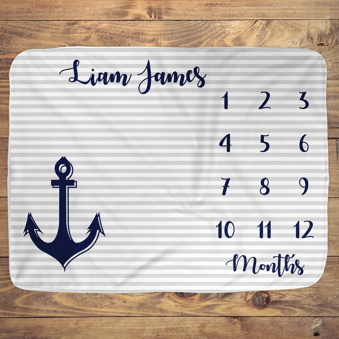 Nautical Baby Milestone Blanket Boy, Anchor Growth Month Blankets ...