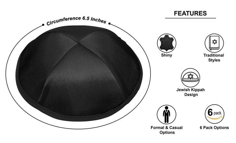 Modern 6 PACK Satin Kippah for Men Yarmulke Cap Jewish Yamaka Hat ...