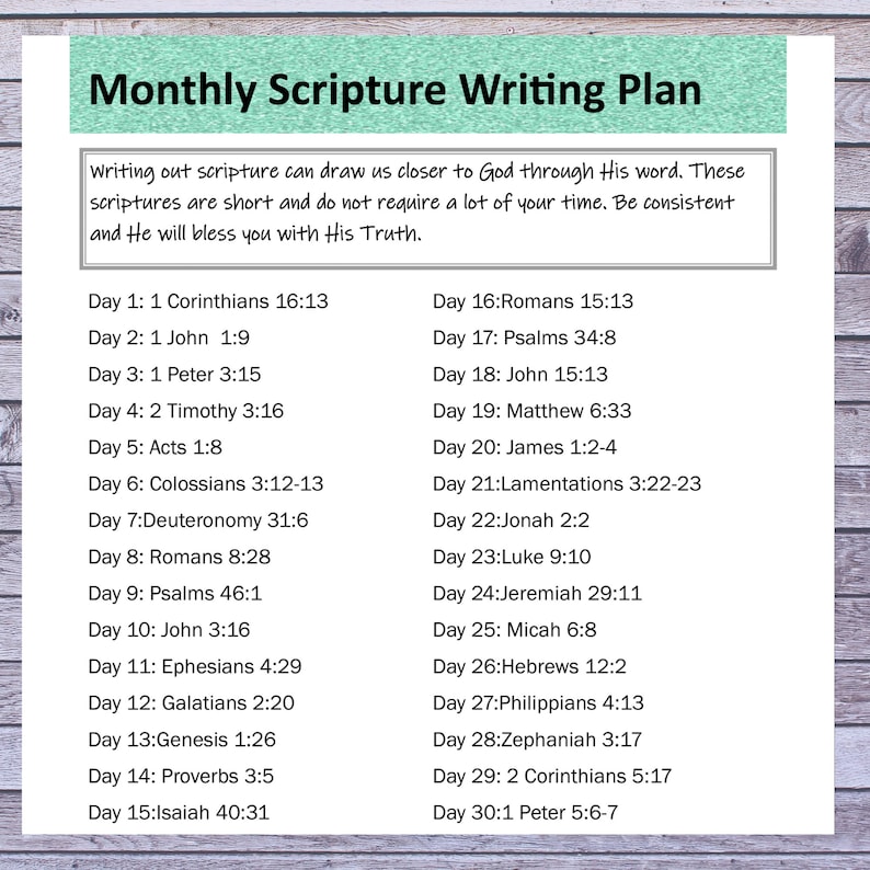 Monthly Scripture Writing Plan With Blank Cards And Printable Etsy