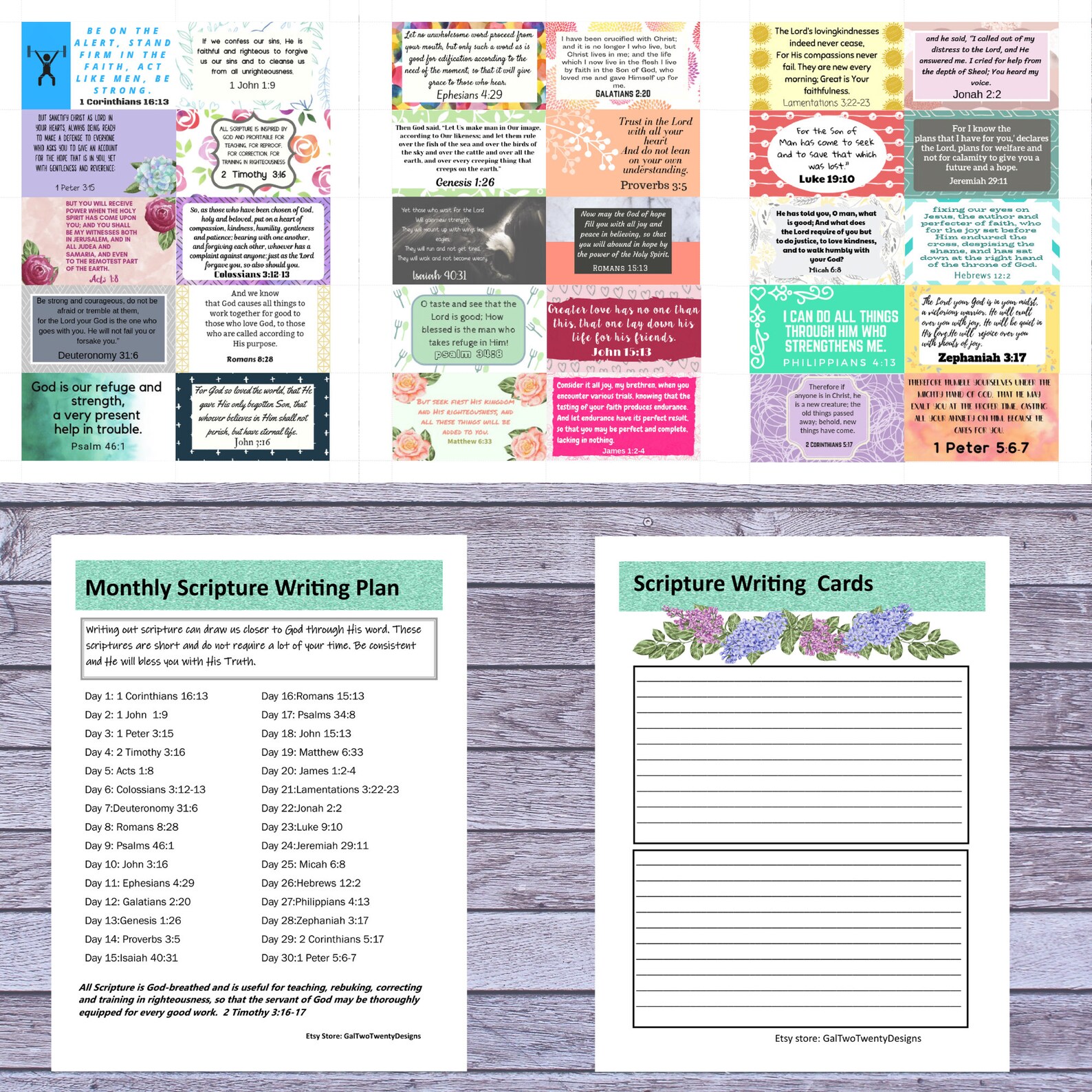 Monthly Scripture Writing Plan with Blank cards and Printable | Etsy