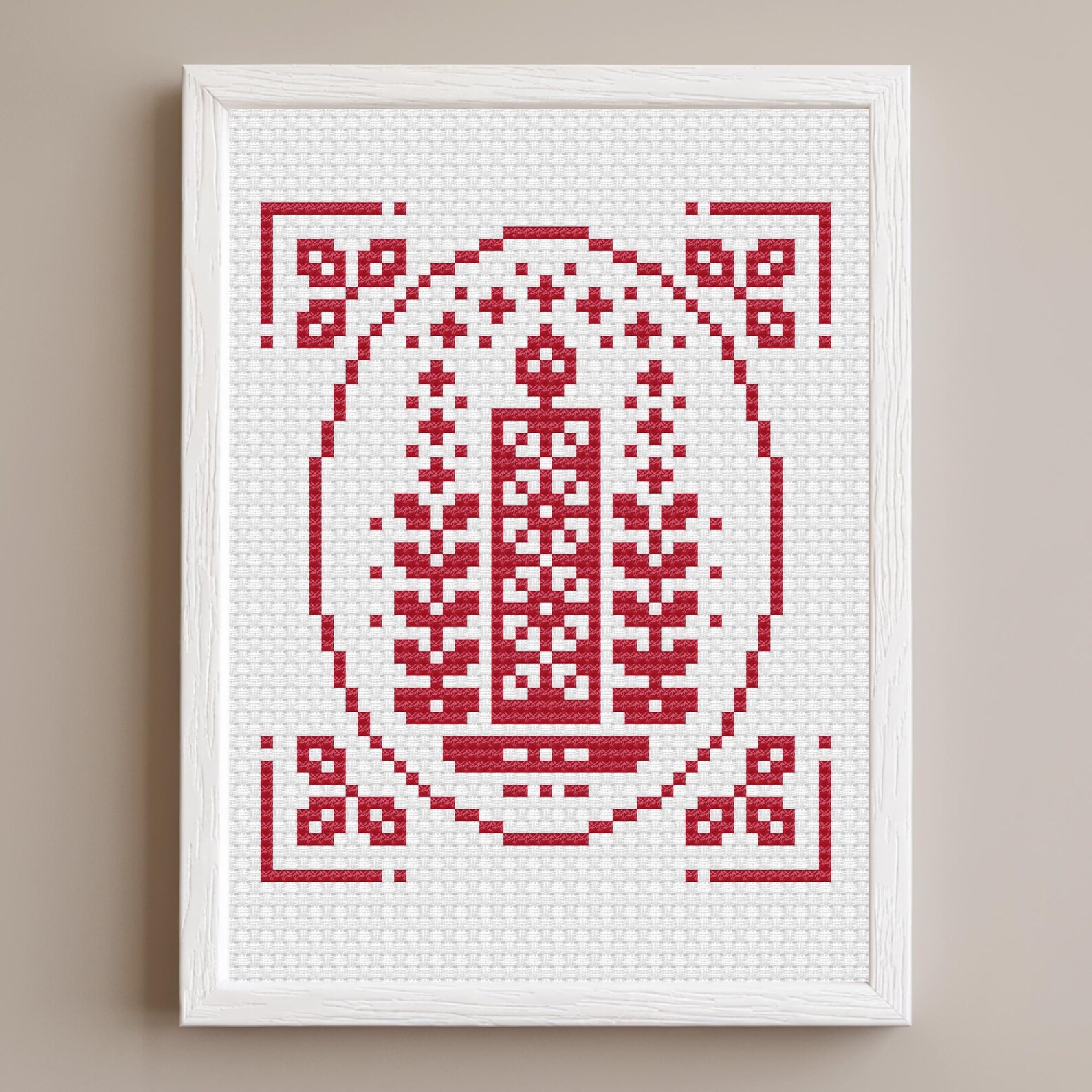 Noel Candle Cross Stitch Pattern PDF Red Monochrome Folk & Quaker Style ...