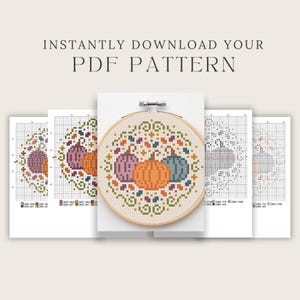 Fairytale Pumpkin Patch Cross Stitch Pattern | Small Cute Modern Fall Design With Colorful ...