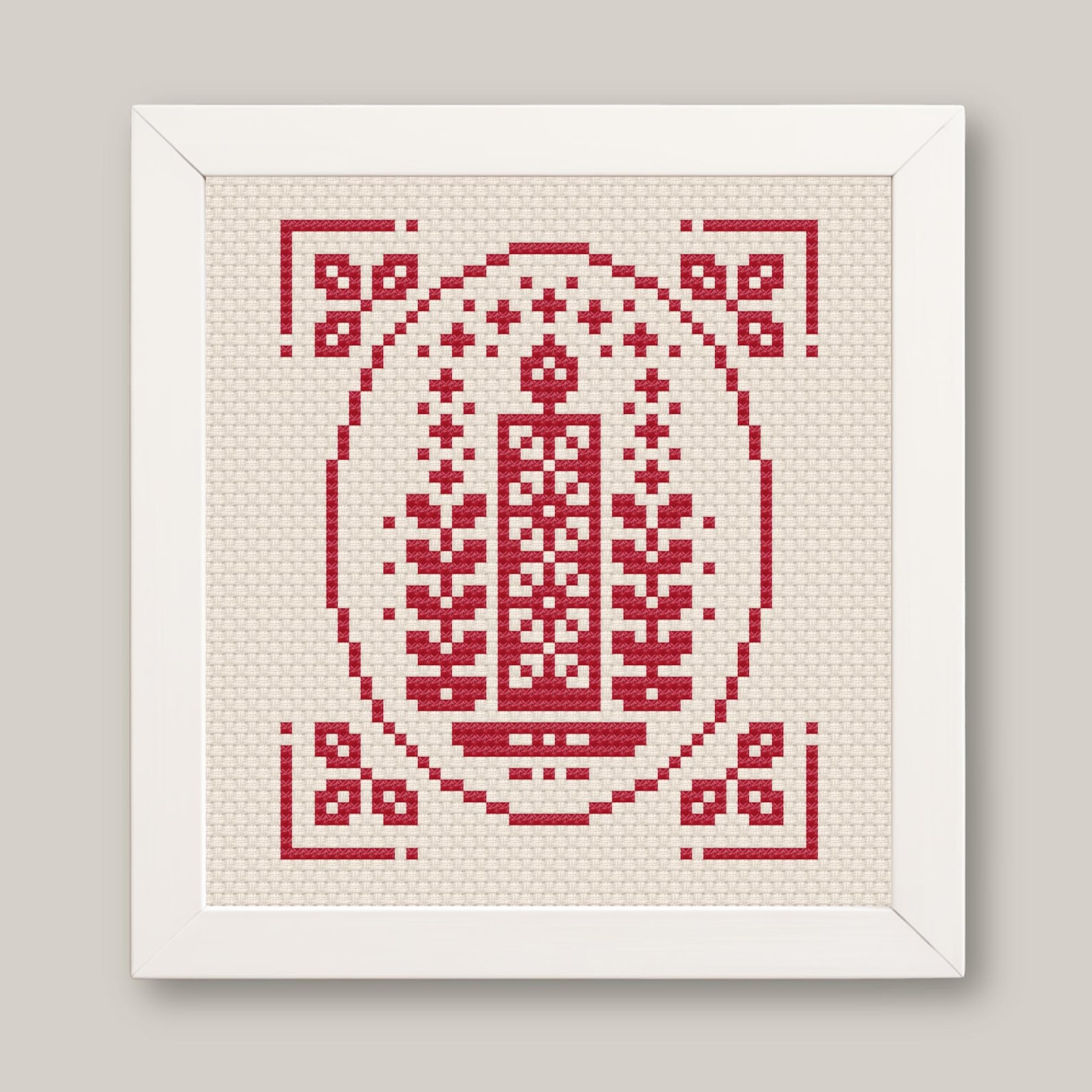 Redwork Christmas Candle Cross Stitch Pattern: Nordic Folk Art (PDF ...