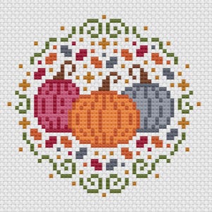 Fairytale Pumpkin Patch Cross Stitch Pattern | Small Cute Modern Fall Design With Colorful ...