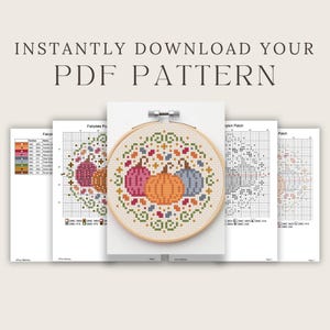 Fairytale Pumpkin Patch Cross Stitch Pattern | Small Cute Modern Fall Design With Colorful ...