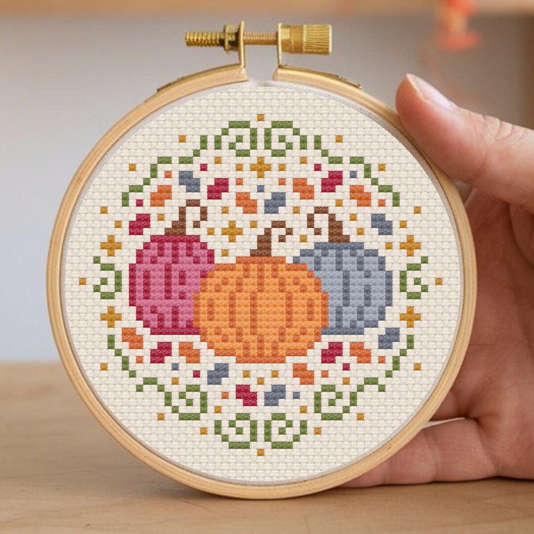 Fairytale Pumpkin Patch Cross Stitch Pattern | Small Cute Modern Fall Design With Colorful ...