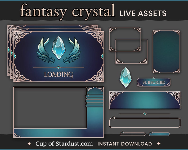 Fantasy Crystal Stream Overlay Kit – Animated Vtuber Assets (digital ...