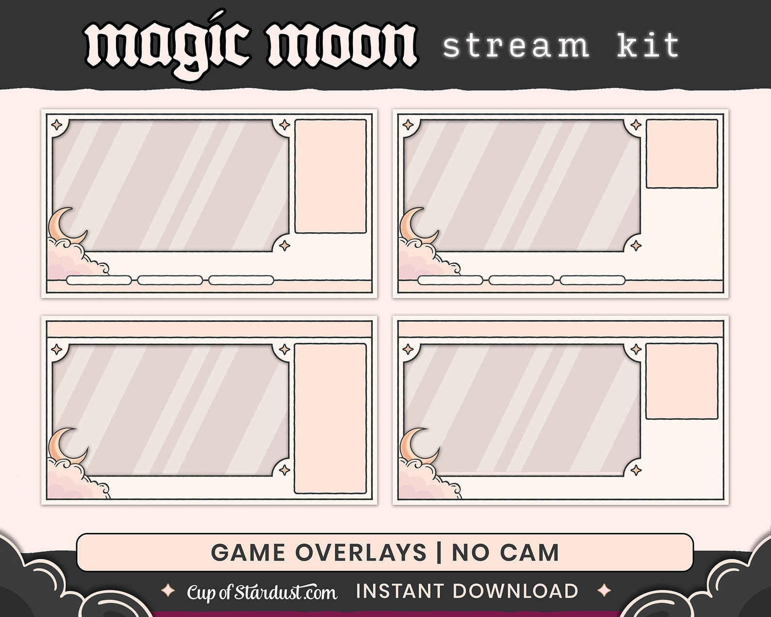 Magic Moon Stream Package Twitch Overlays, Animated Videos Alerts ivory ...
