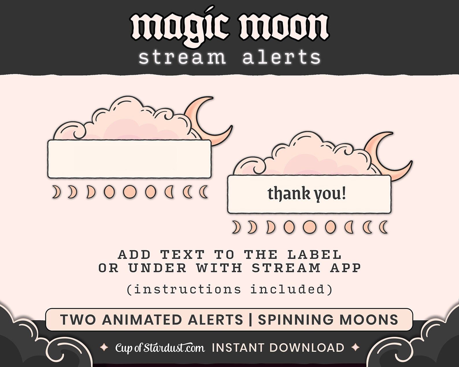 Magic Moon Stream Package Twitch Overlays, Animated Videos Alerts ivory ...