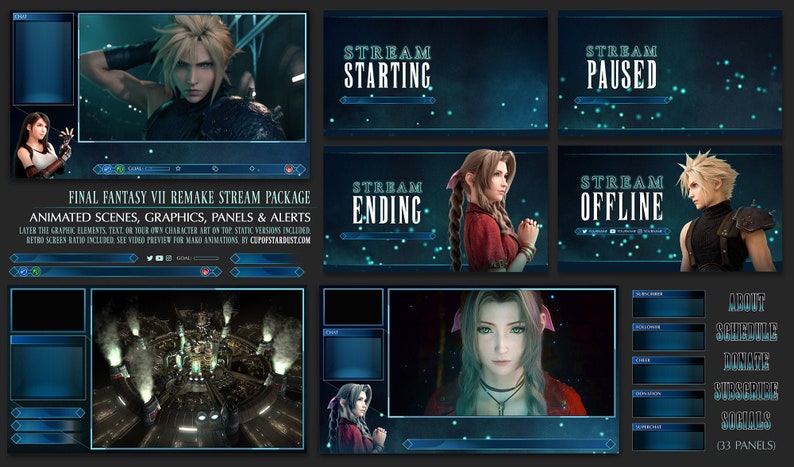 Final Fantasy 7 Stream Overlay Twitch Theme / Youtube Design - Animated ...