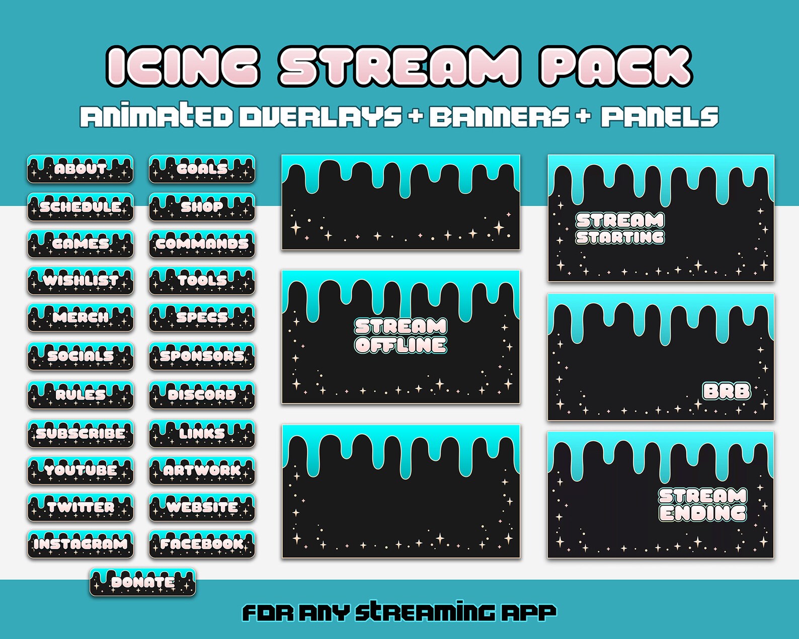 Blue Twitch Stream Overlays / Banners / Profile Panels | Matching Cute ...