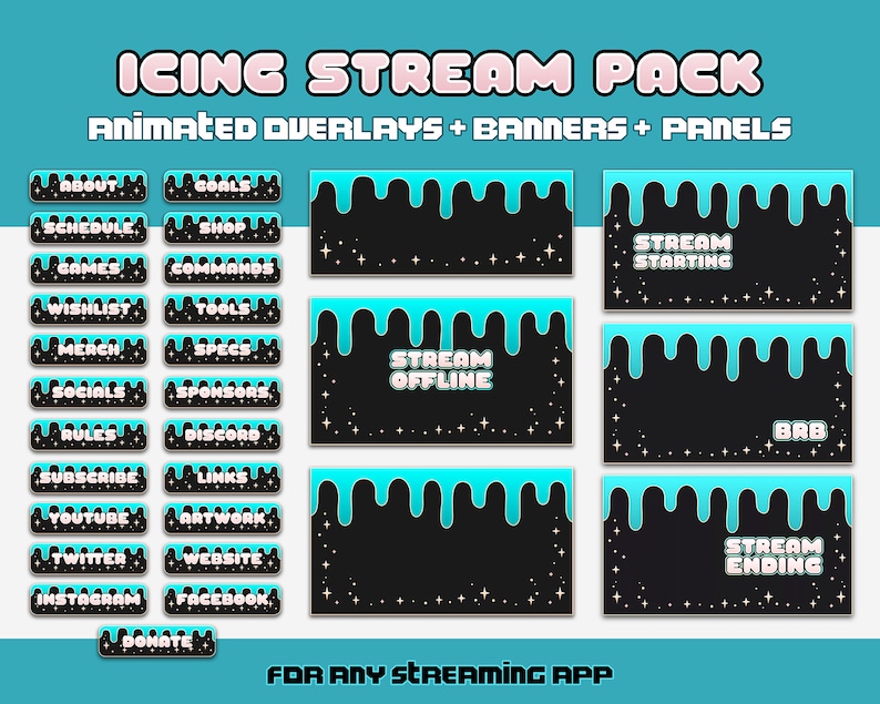 Blue Twitch Stream Overlays / Banners / Profile Panels | Matching Cute ...