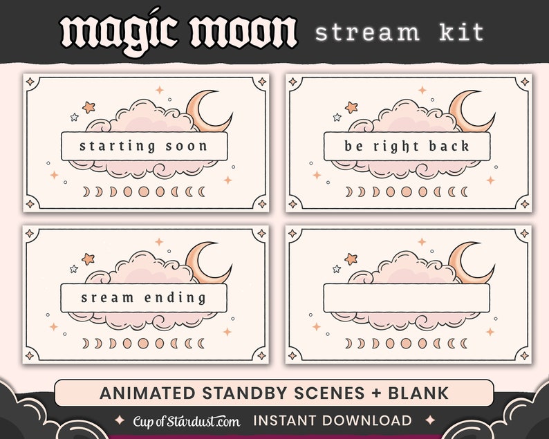 Magic Moon Stream Package Twitch Overlays Animated Videos - Etsy