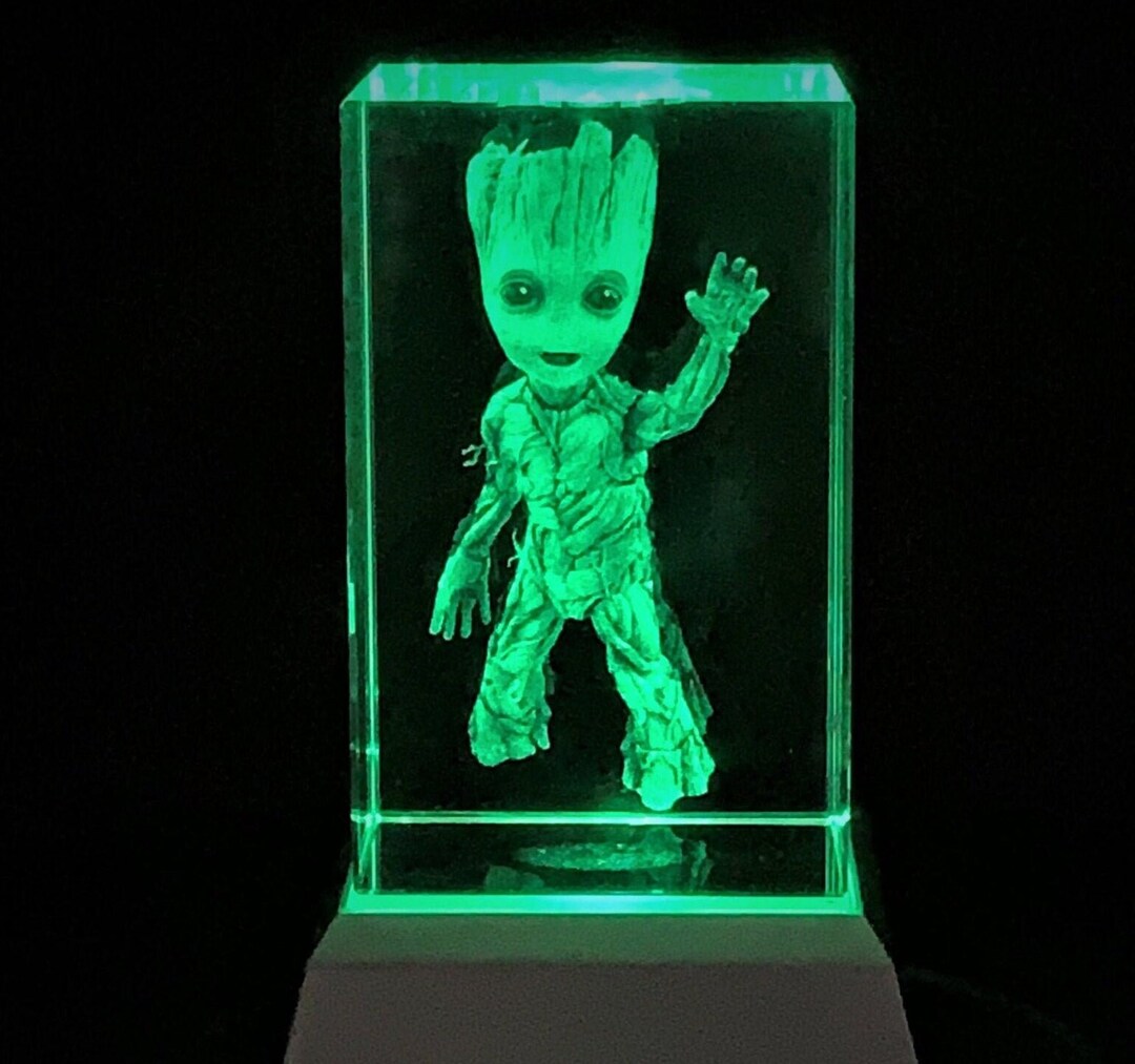 3D Baby Groot LED Light up Crystal Collectible Includes: Multi-color or ...