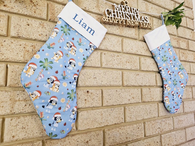 Personalized Bluey and Bingo Christmas Stocking: Extra Long Quilted ...