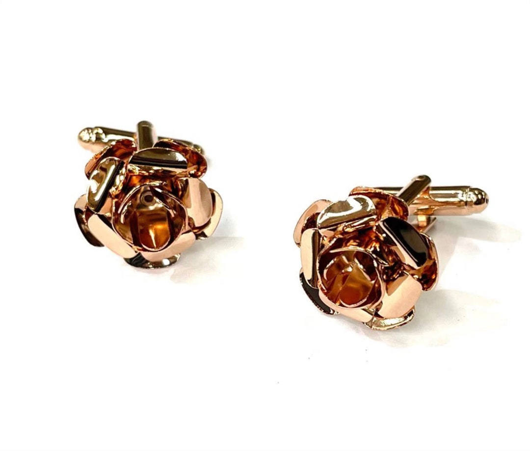 Rose Gold Cufflinks Rose Flower Cuff Links Wedding Cuff Links Birthday ...
