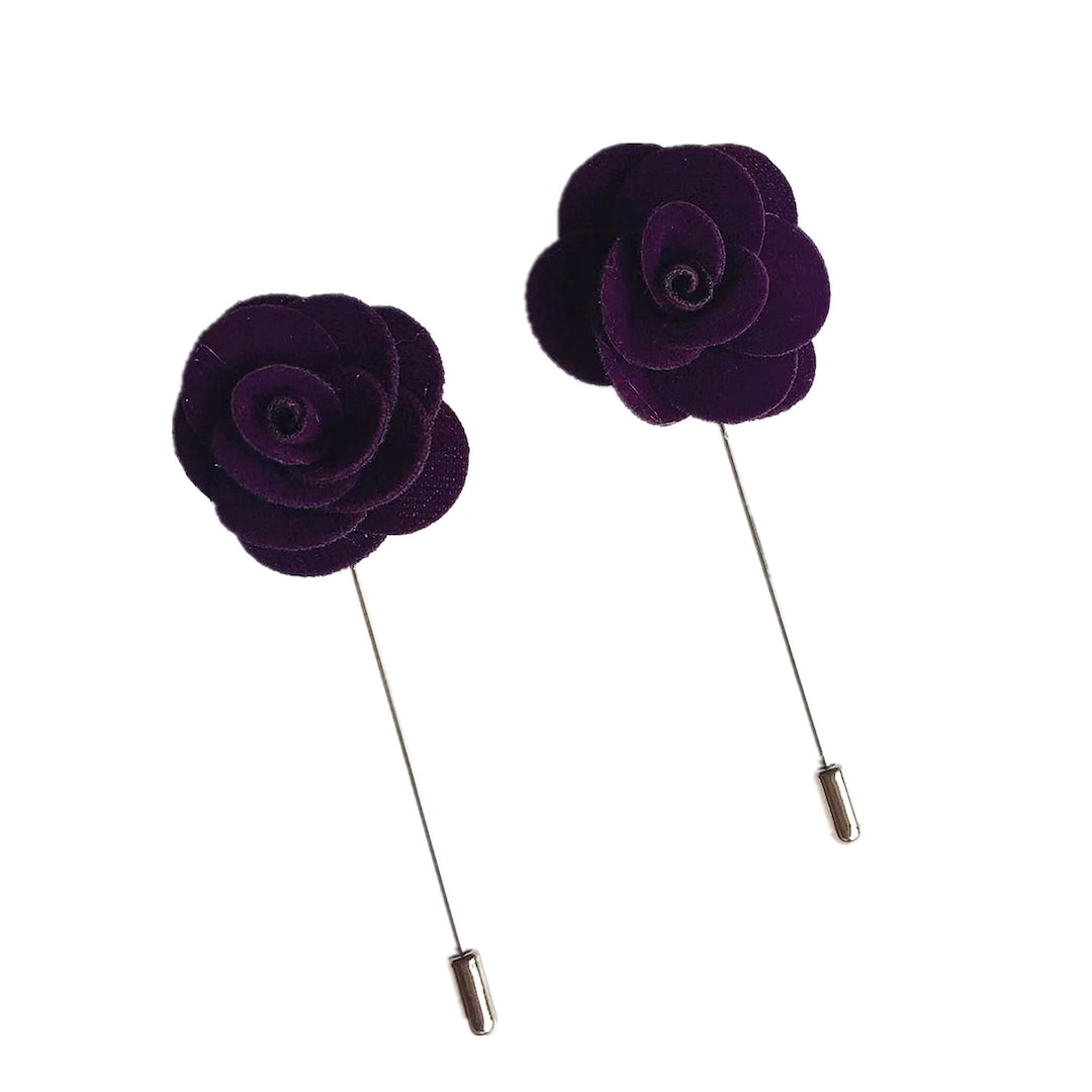 Plum Purple Velvet Rose Flower Lapel Pin Men Wedding Accessories ...