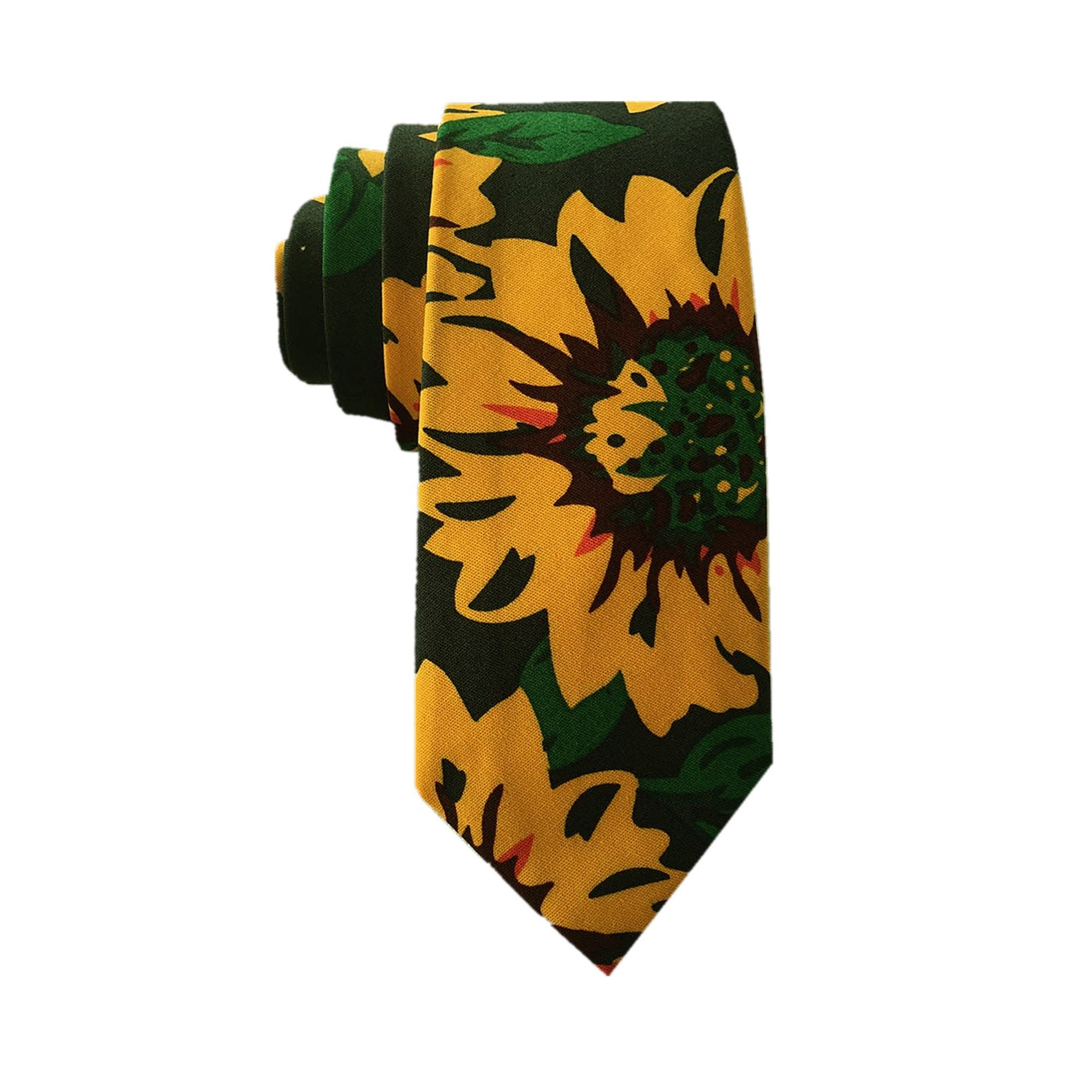 Mens Navy With Yellow Sunflower Tie Cotton Skinny Tie Wedding Necktie ...