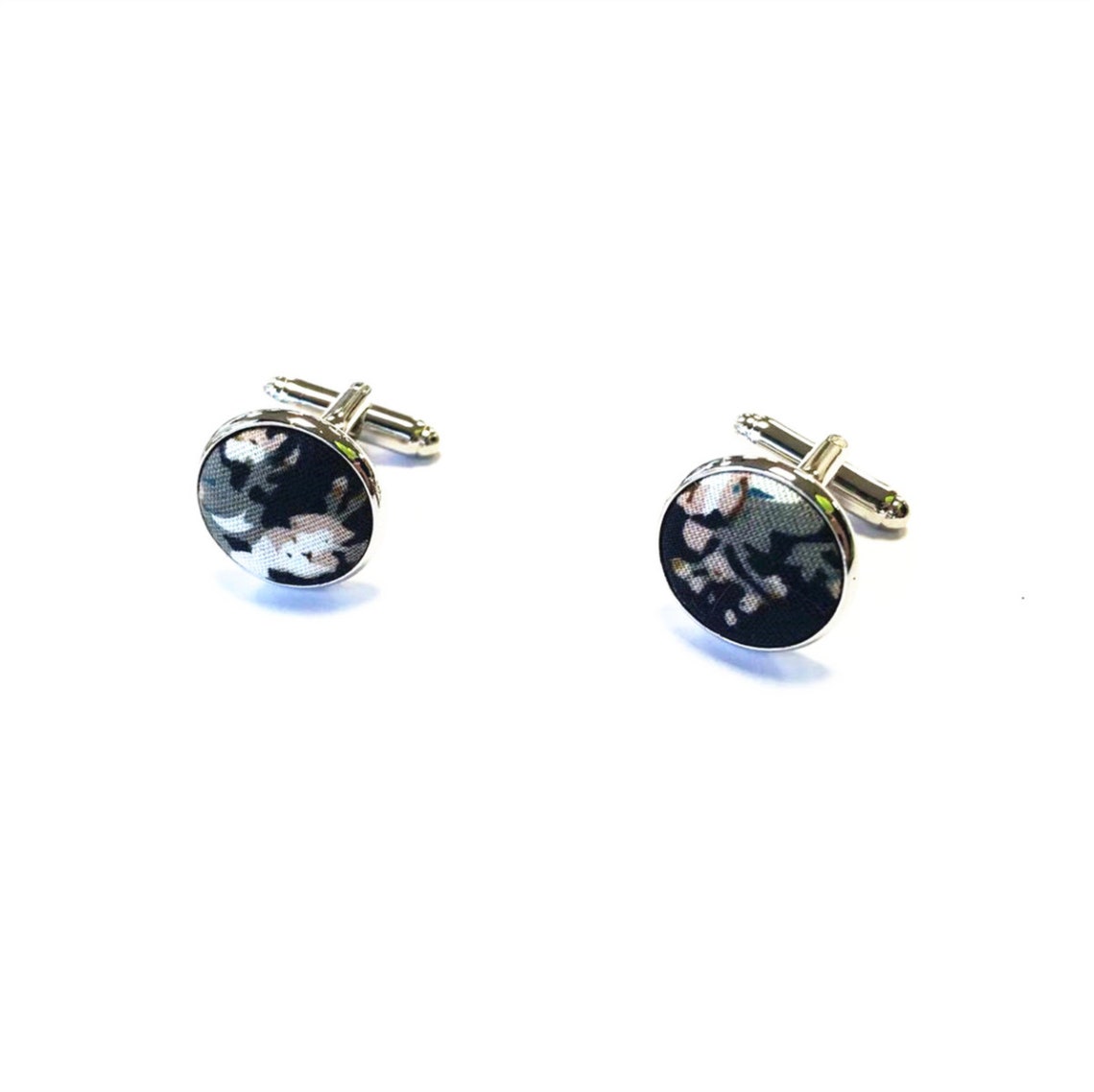 Midnight Blue White Floral Cufflinks Custom Cufflink Silver Cufflinks ...