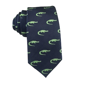 Navy Blue Crocodile Skinny Tie Mans Novelty Necktie Animal Print ...