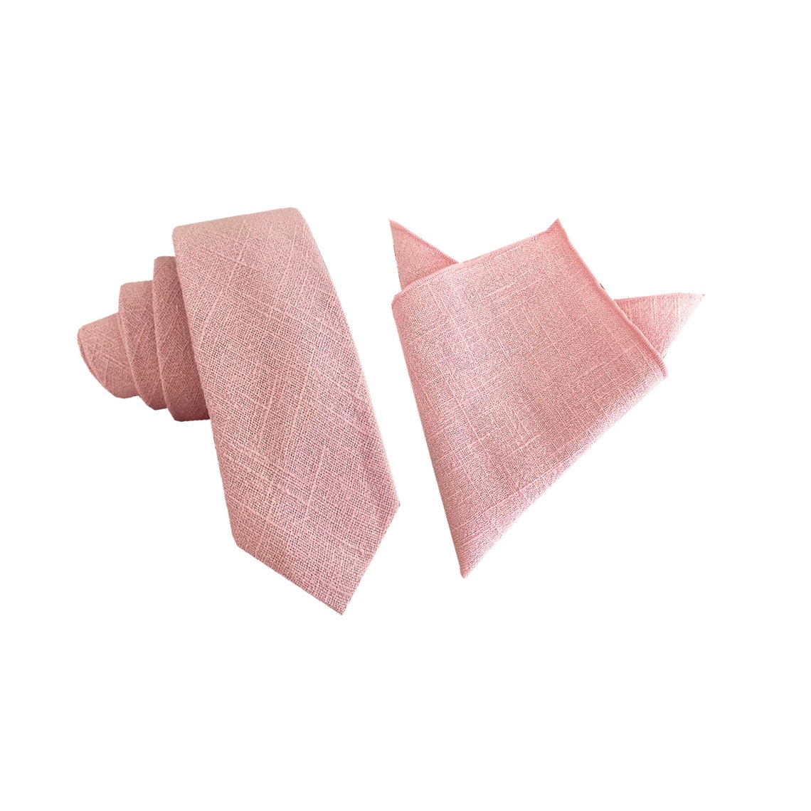 Blush Pink Skinny Tie With Matching Pocket Square, Men's Linen Skinny ...