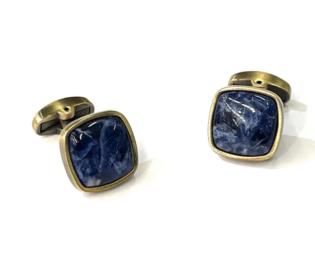 Blue Tiger Eye Stone Cuflinks Gold Cuff Links Wedding Cuff Links ...