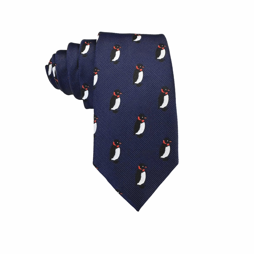 Navy Blue Penguin Skinny Tie Mans Novelty Necktie Animal Print Standard ...