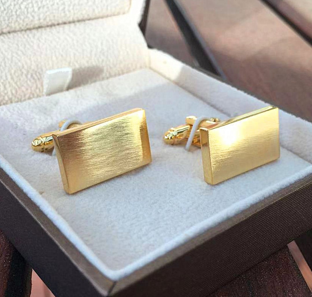 Brushed Silver / Brushed Gold Rectangular Cufflinks Man's Wedding Cuff ...