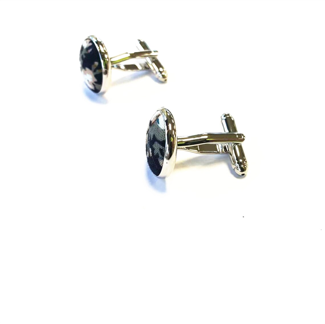 Midnight Blue White Floral Cufflinks Custom Cufflink Silver Cufflinks ...