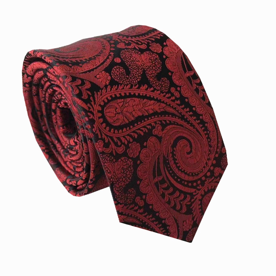 Corbata negra y granate Paisley skinny con cuadrado de bolsillo a juego ...
