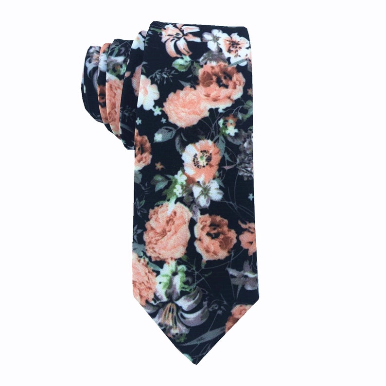 Black Peach Floral Cotton Tie Mens Necktie Neckties Gift for Groomsmen ...