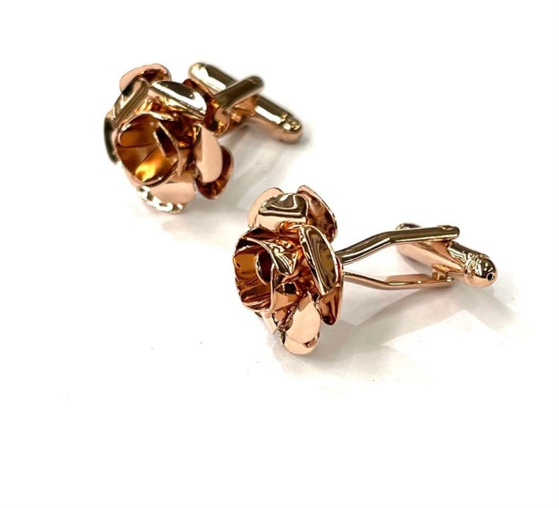Rose Gold Cufflinks Rose Flower Cuff Links Wedding Cuff Links Birthday ...