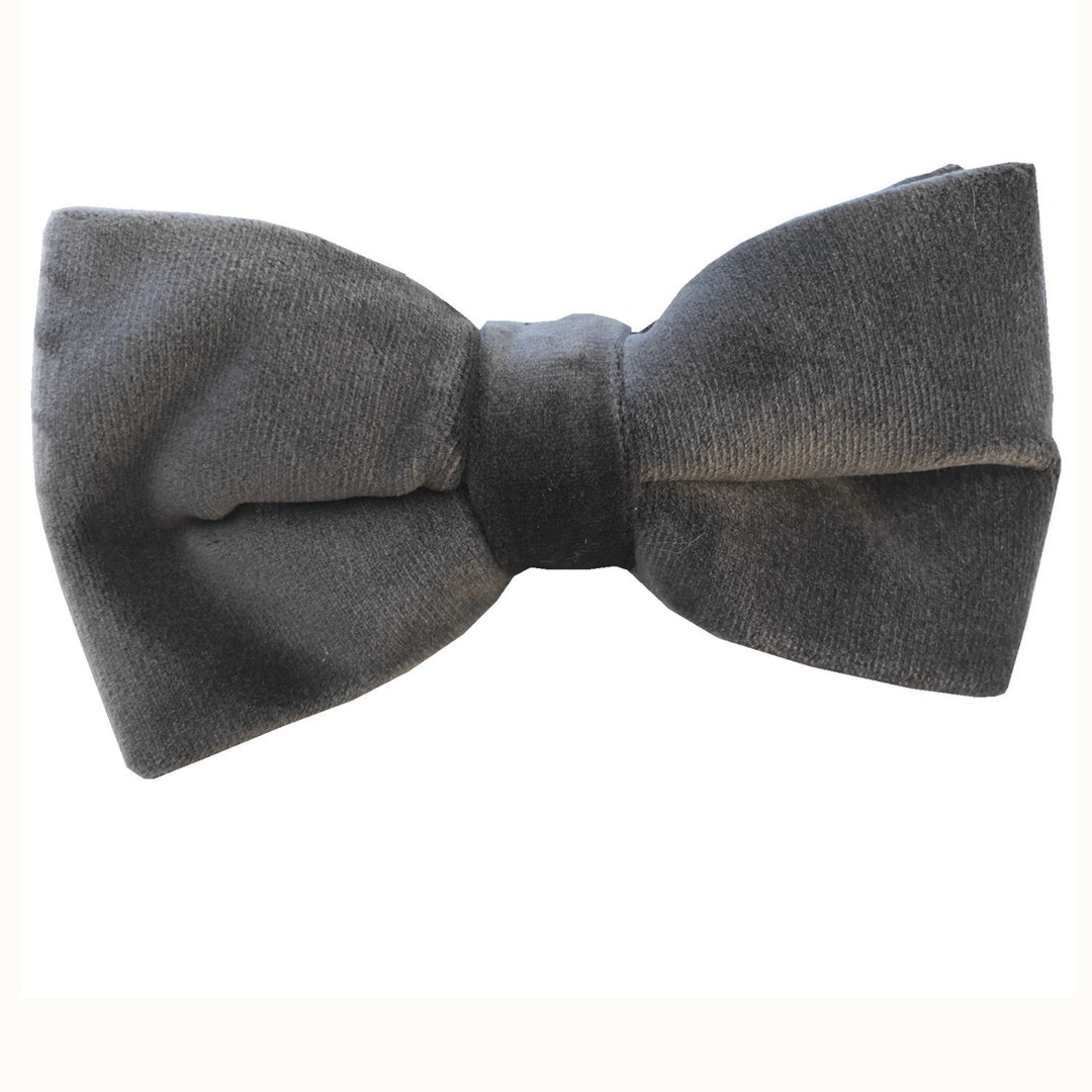 Silver Grey Velvet Bow Tie, Grey Bow Ties, Light Grey Velvet Adjustable ...