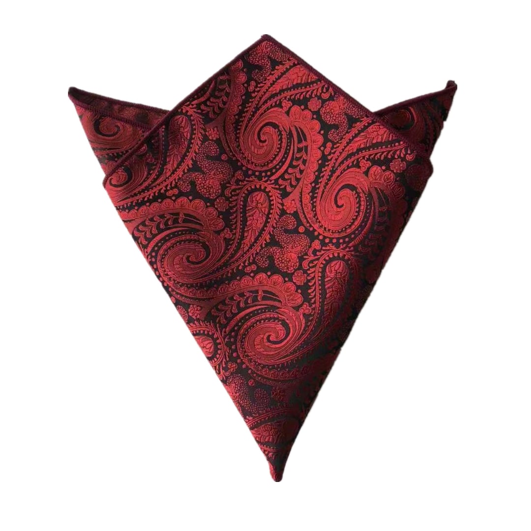 Black With Maroon Paisley,burgundy Color , Pocket Squares, Wedding ...